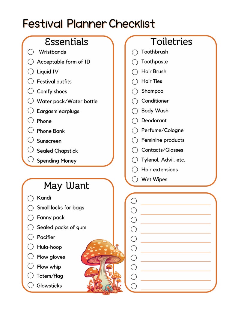 Mushroom Festival Planner Printable, Printable Planner, Music Festival ...