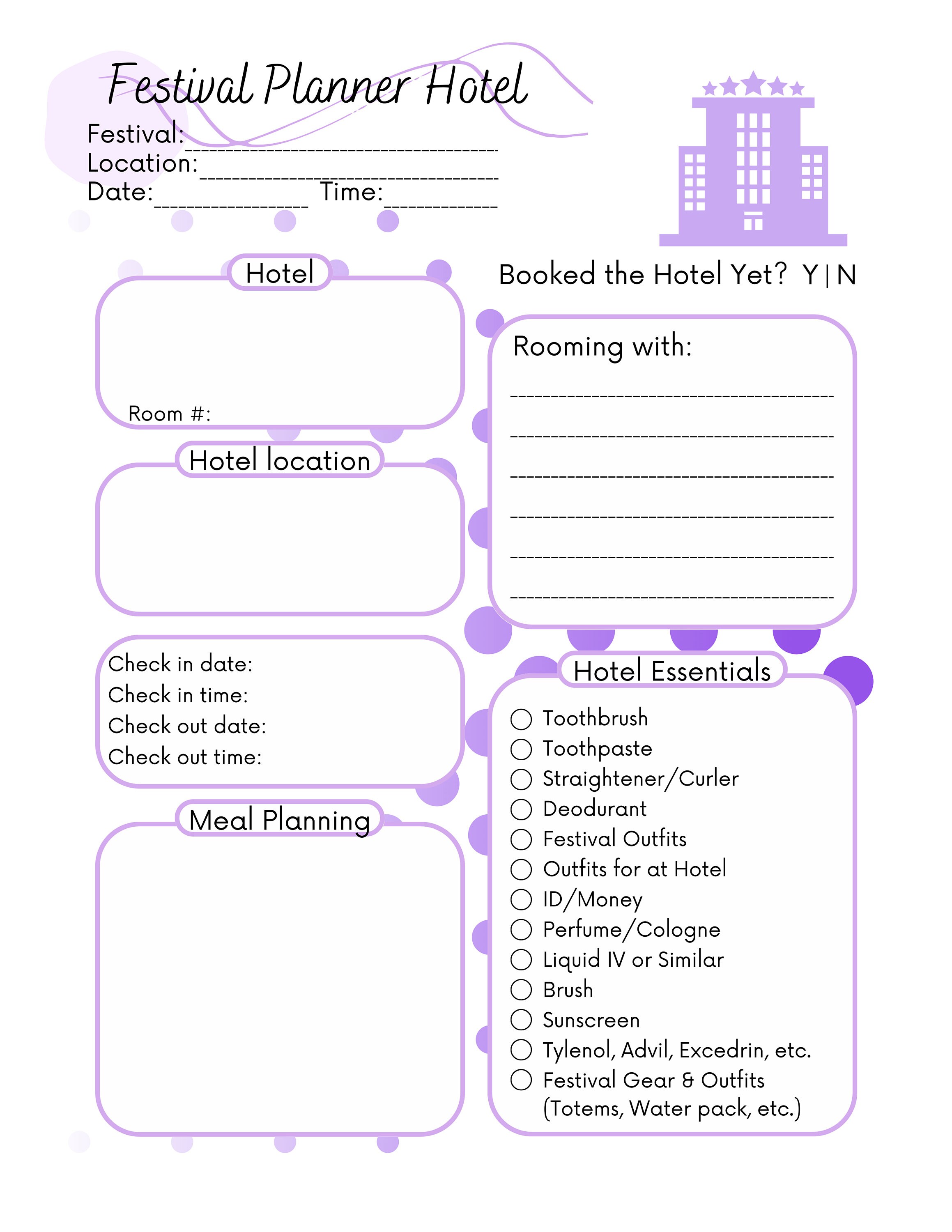 Festival Planner Printable, Printable Planner, Music Festival Planner ...