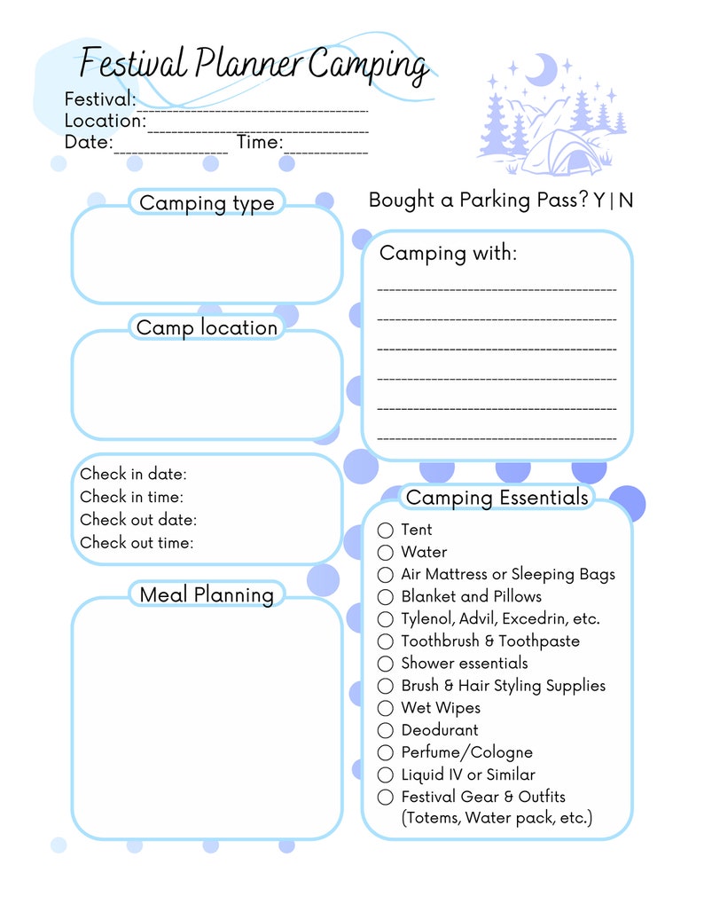 Festival Planner Printable, Printable Planner, Music Festival Planner ...