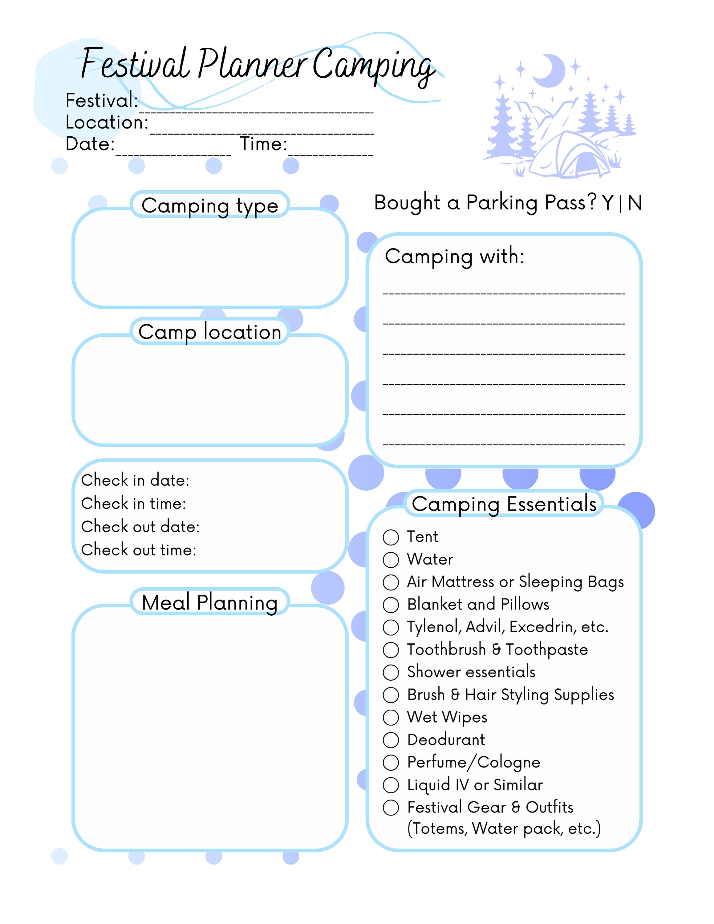 Festival Planner Printable, Printable Planner, Music Festival Planner ...