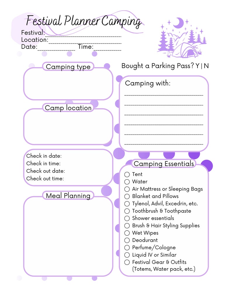 Festival Planner Printable, Printable Planner, Music Festival Planner ...