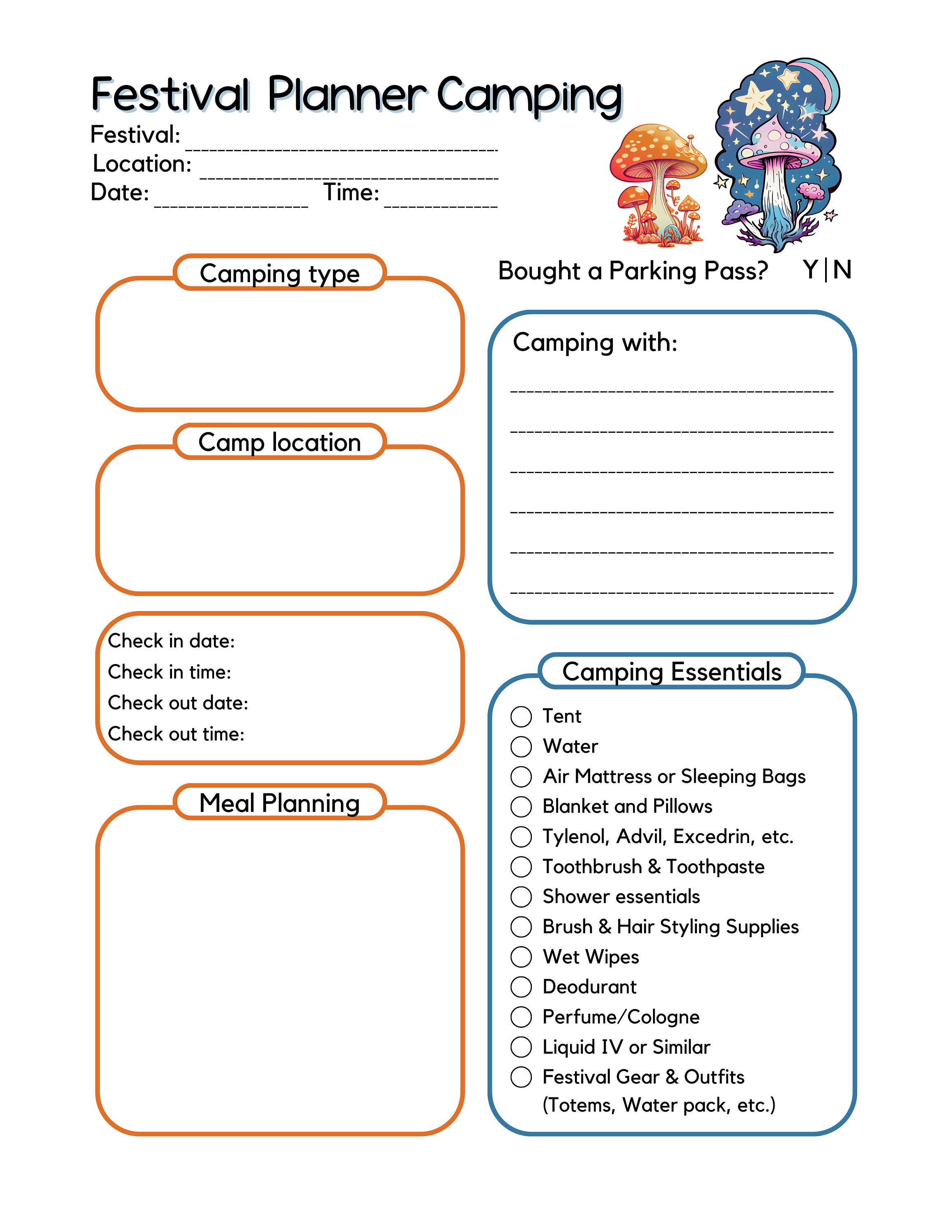 Mushroom Festival Planner Printable, Printable Planner, Music Festival ...