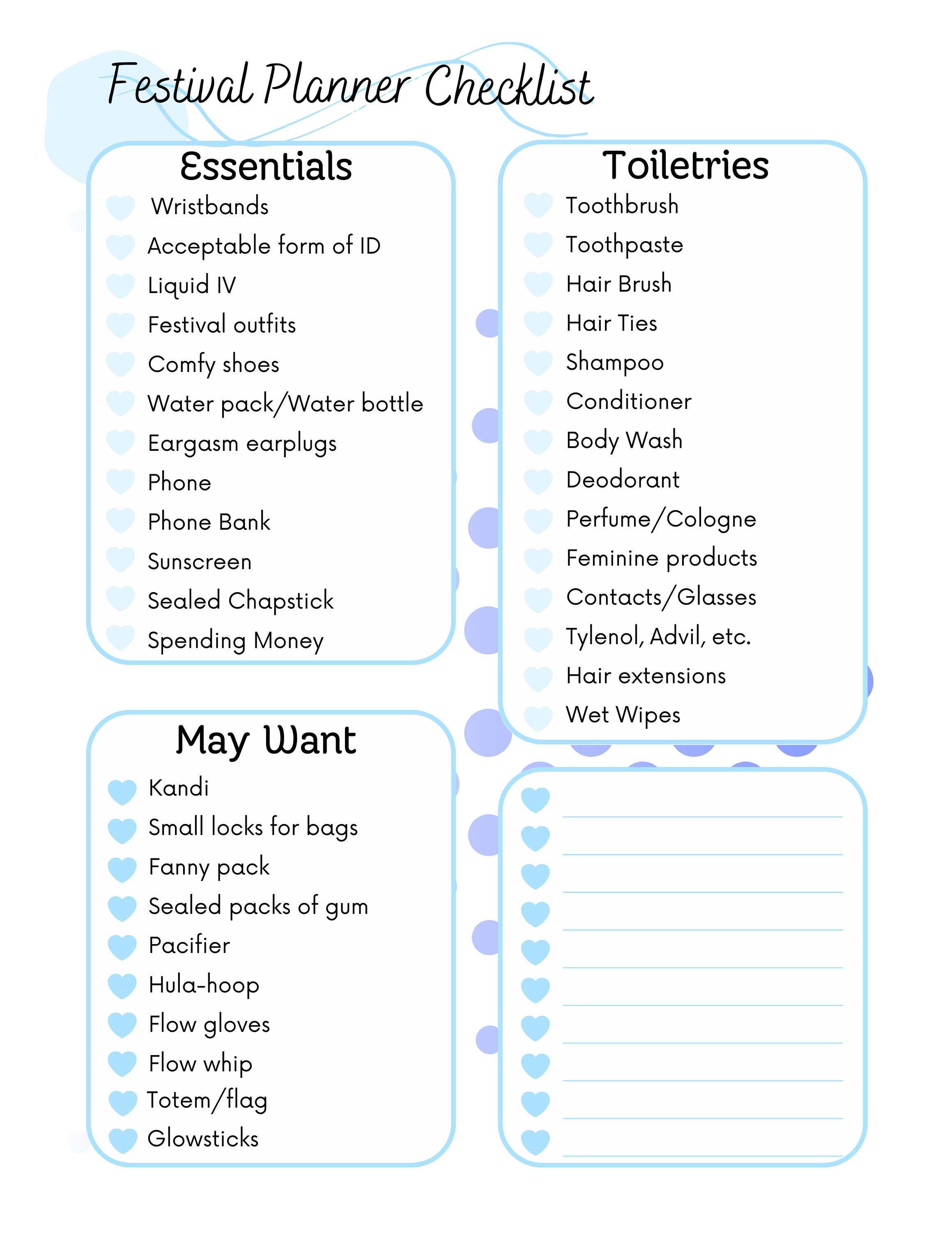Festival Planner Printable, Printable Planner, Music Festival Planner ...
