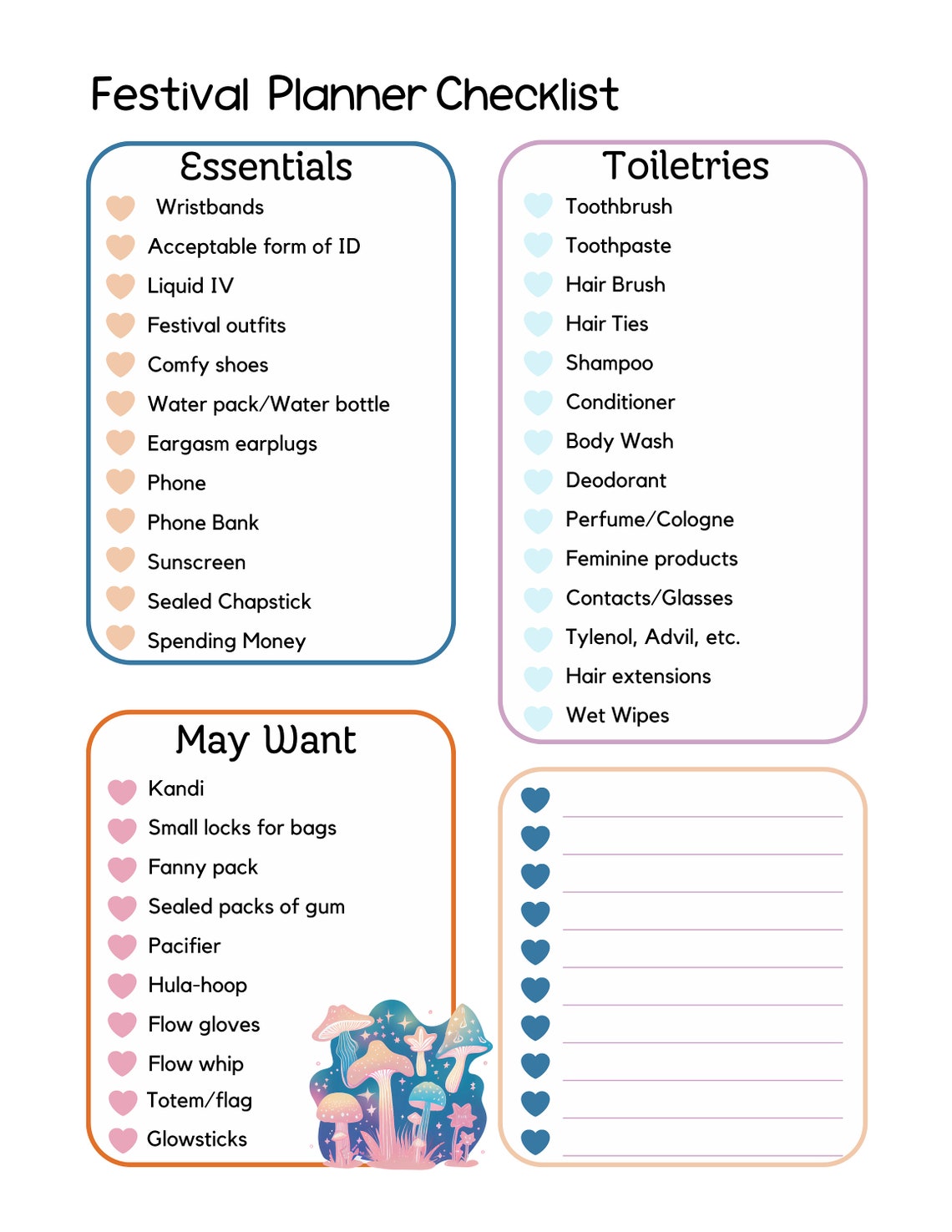 Mushroom Festival Planner Printable, Printable Planner, Music Festival ...