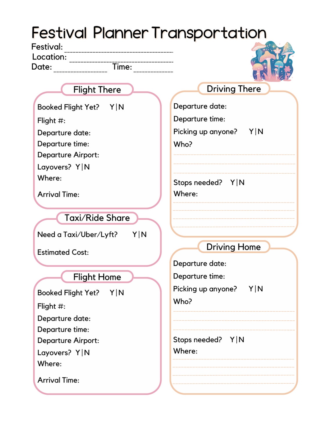 Mushroom Festival Planner Printable, Printable Planner, Music Festival ...