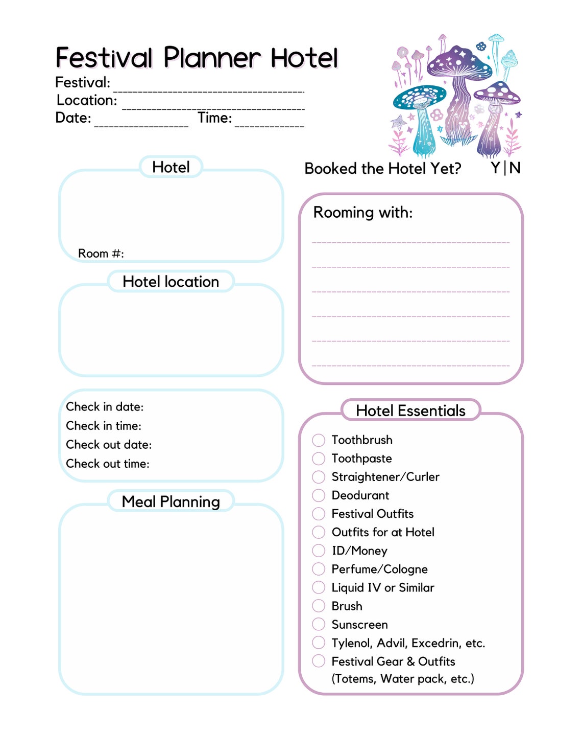 Mushroom Festival Planner Printable, Printable Planner, Music Festival ...