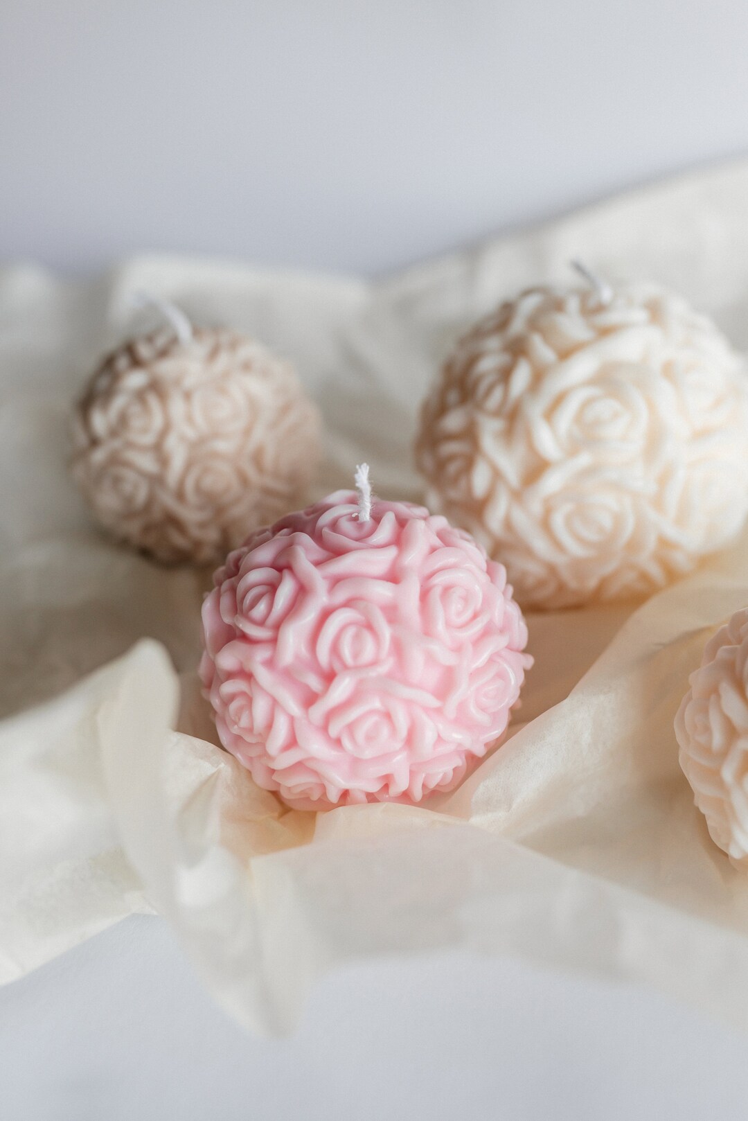 Flower Round Pillar Ball Soy Candles - Etsy