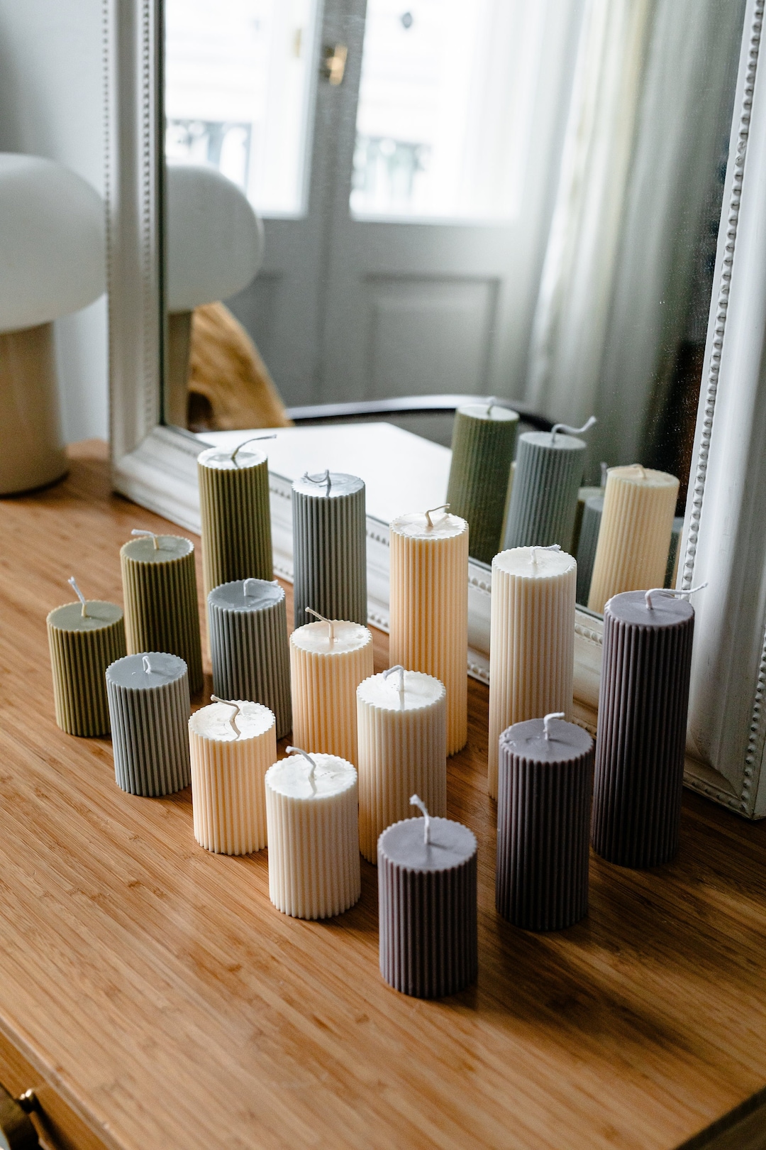 Colourful Sets of 3 Ribbed Column Pillar Soy Candles Handmade Home ...