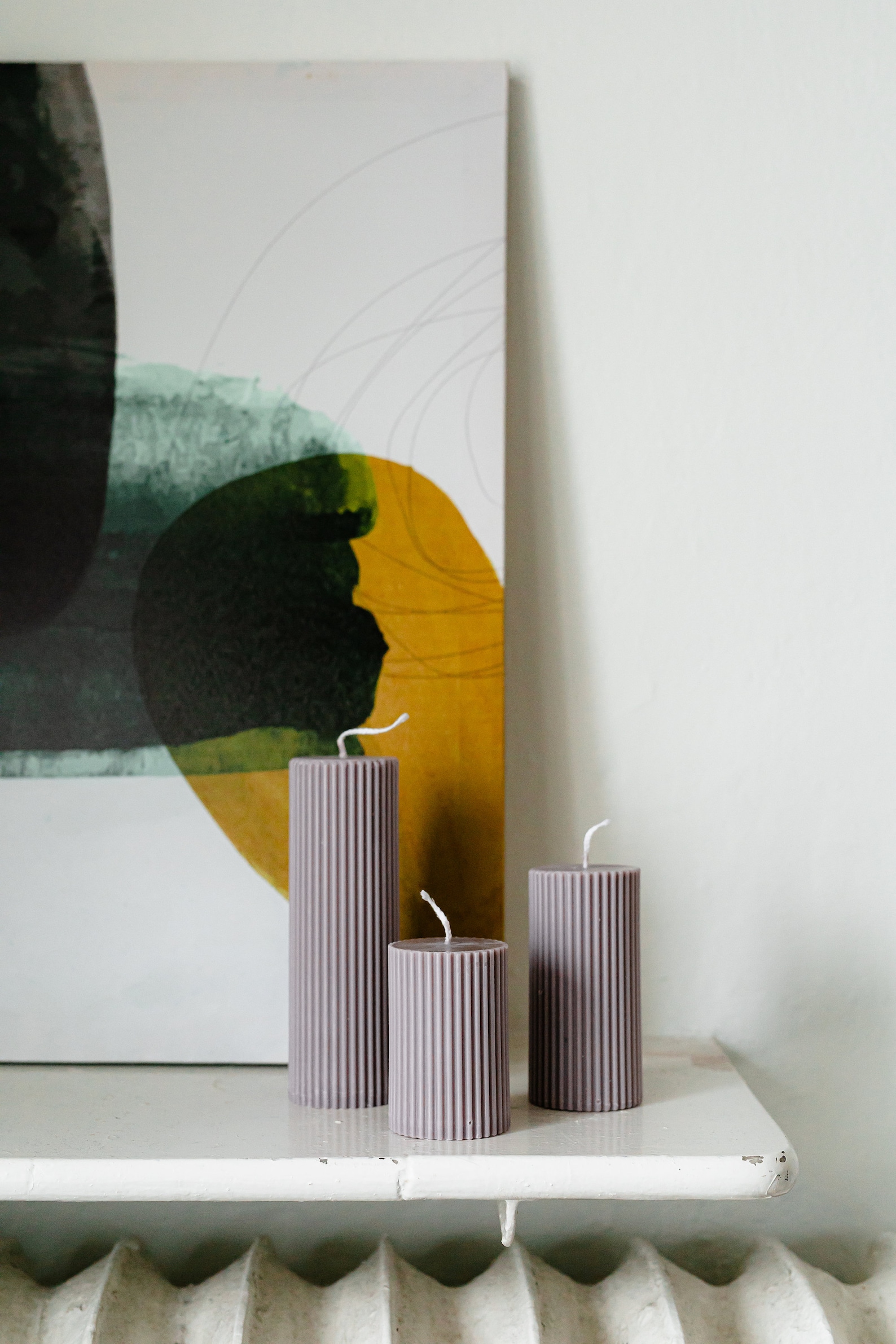 Colourful Sets of 3 Ribbed Column Pillar Soy Candles Handmade Home ...
