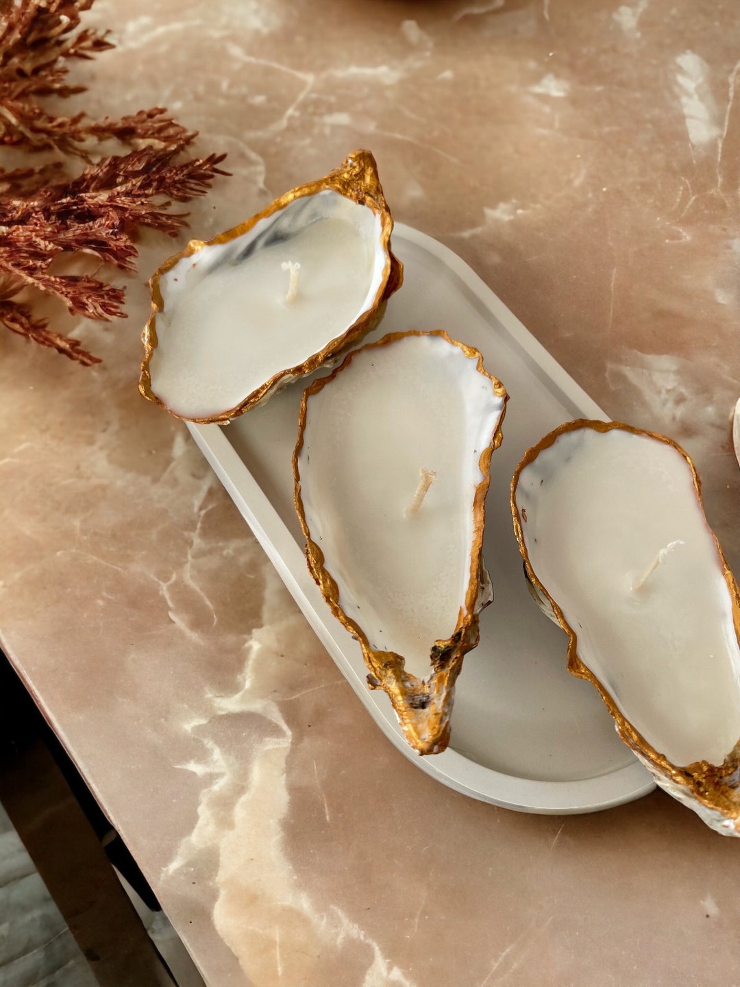 Set of 3 Candles in Oyster Shells - Unique Candles in Natural Oyster ...