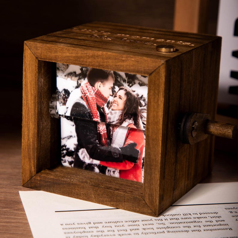 Personalized Photo Flip Book, Custom Wooden Crank Photobox, Photo Book ...