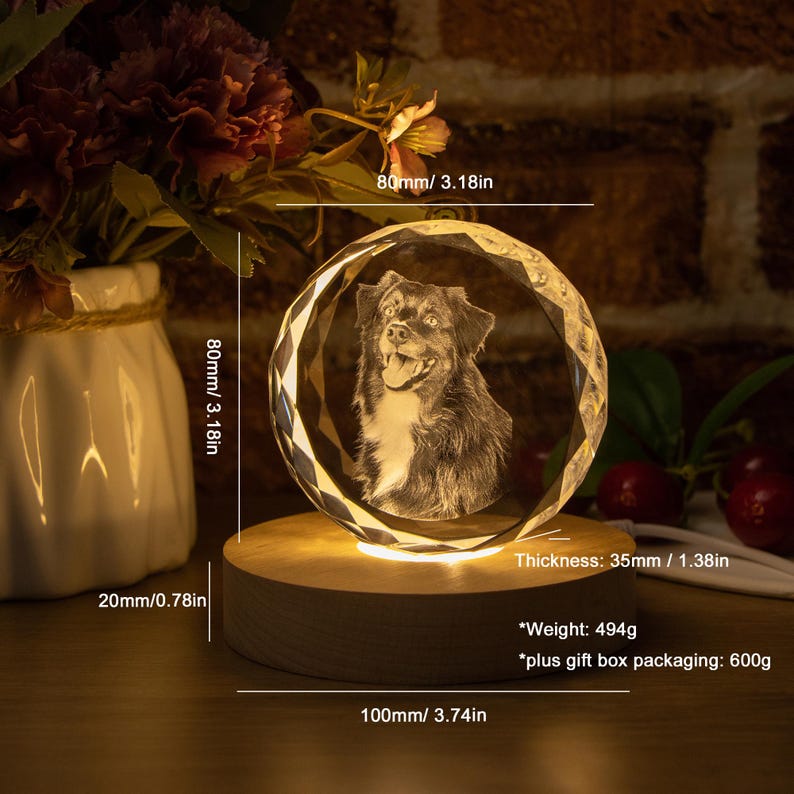 Personalized Pet Dog Portrait Night Light, Custom Crystal Photo Lamp ...