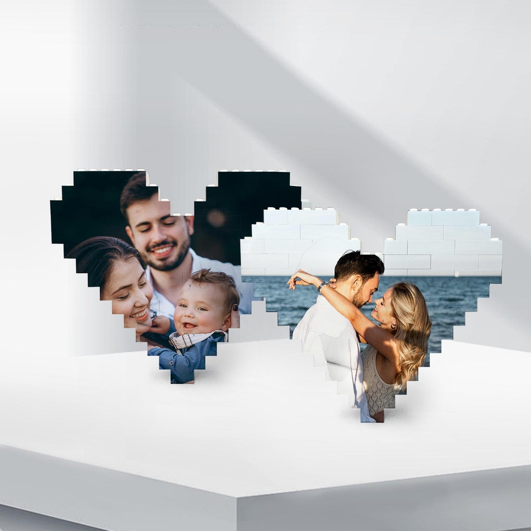Personalised Heart Photo Block, Custom Photo Building Block, Heart ...