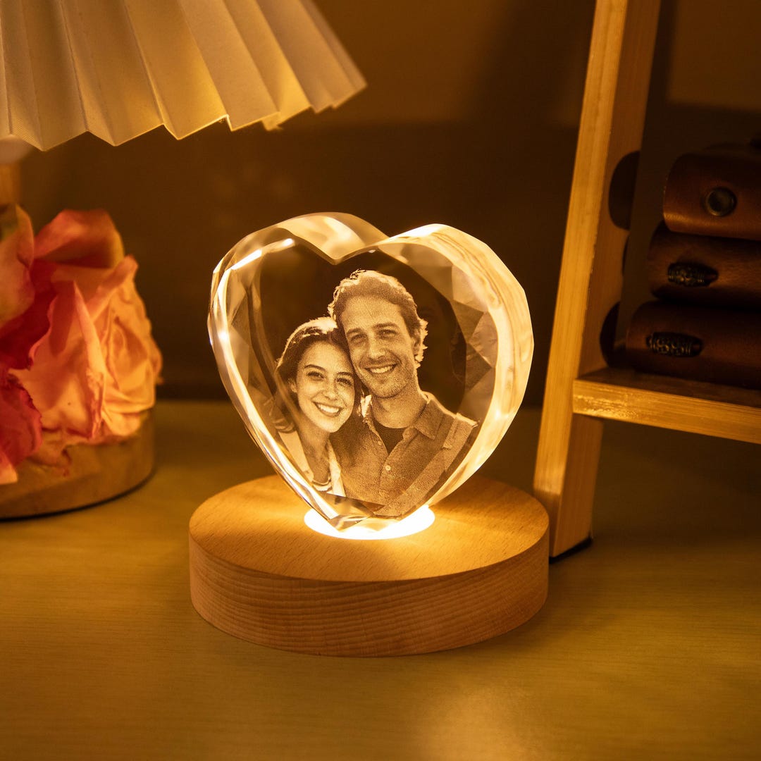 Personalized Heart 3D Crystal Photo Portrait Led,custom Portrait in ...