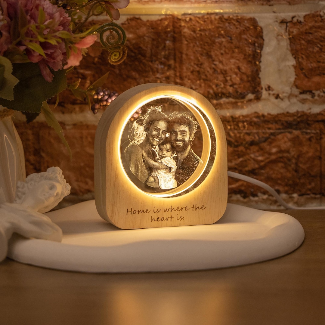 Personalized 3D Crystal Photo Portrait LED, Engraved Crystal Photo ...