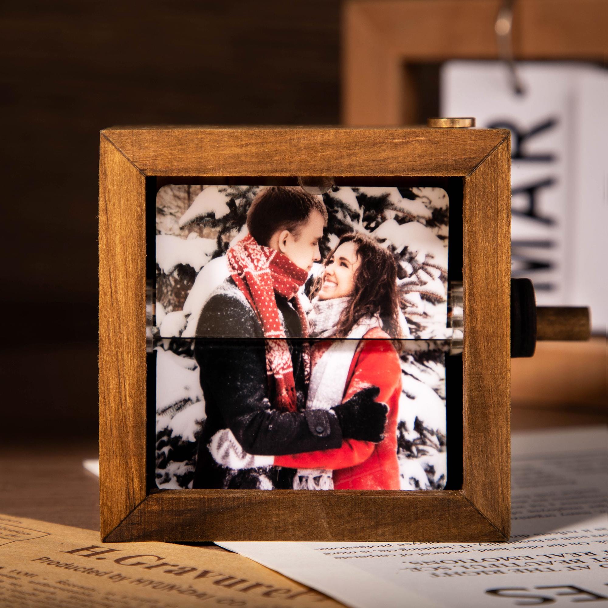 Personalized Photo Flip Book, Custom Wooden Crank Photobox, Photo Book ...