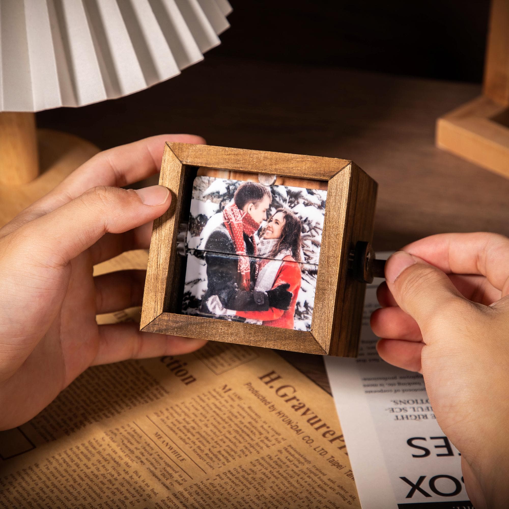 Personalized Photo Flip Book, Custom Wooden Crank Photobox, Photo Book ...