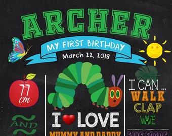 Very Hungry Caterpillar First Birthday Milestone Sign - Etsy