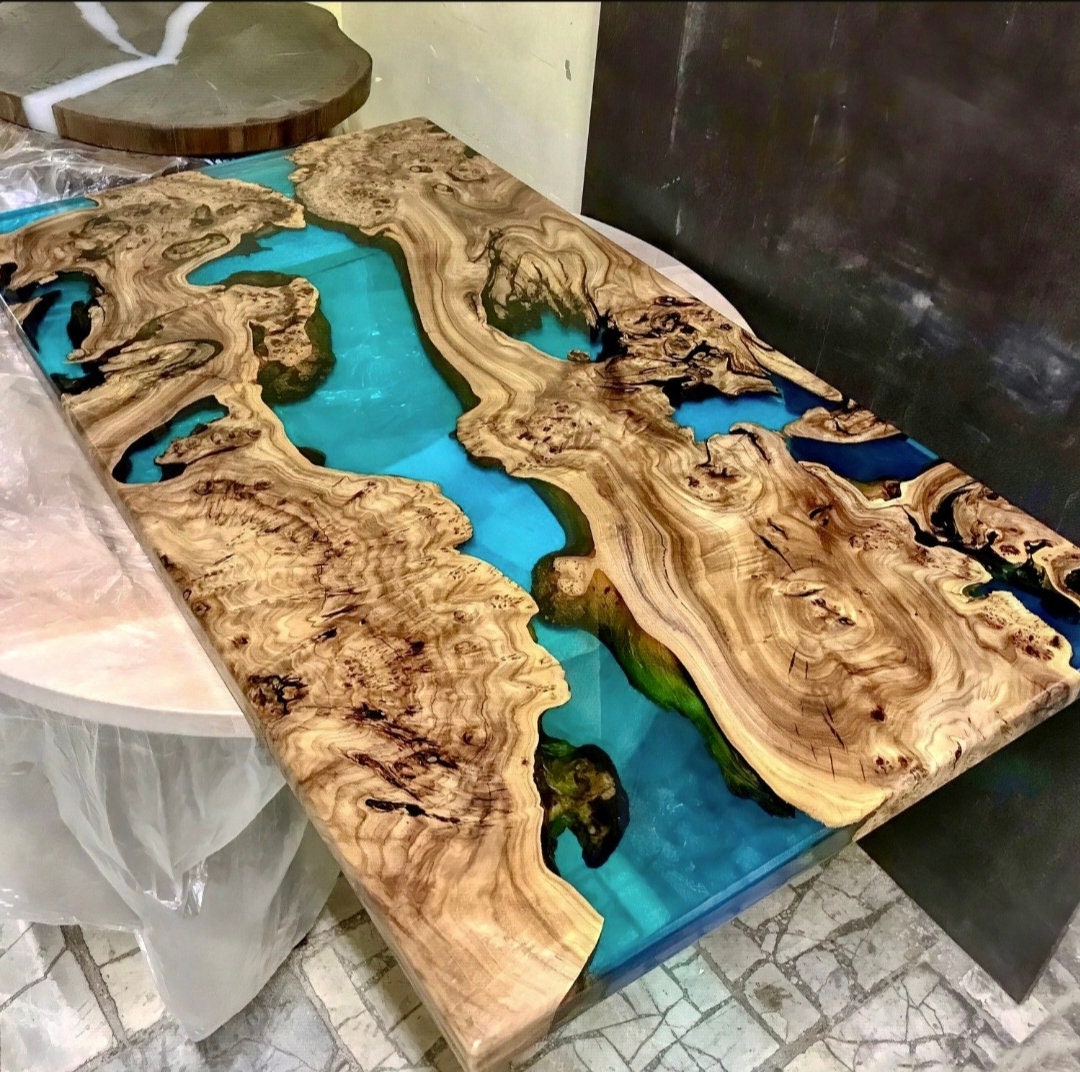 Custom Live Edge Epoxy Wood Table Epoxy Pebble Table Wooden Epoxy Table ...
