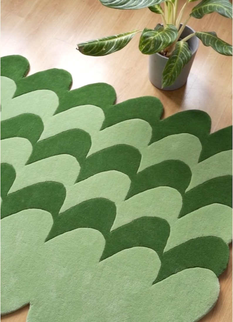 Modern Green Scalloped Pattern Hand Tufted Rug Best for Your Living ...