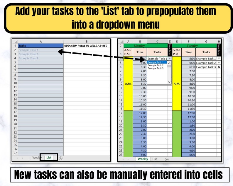 Weekly Task Scheduler, Excel Planner Template, Spreadsheet Planner, to ...