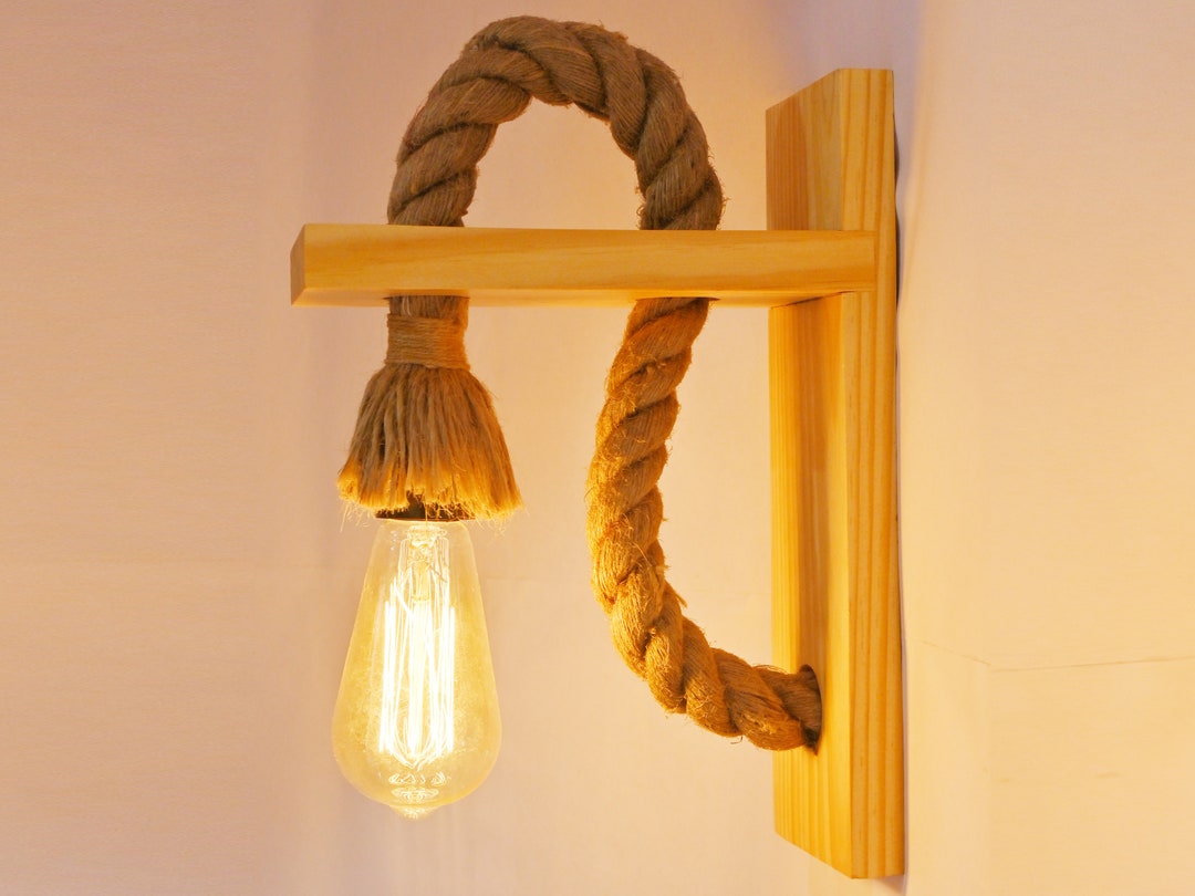 Wooden Wall Light | Rope Wall Lamp | Wooden Sconce Lamp | Rustic Wood ...