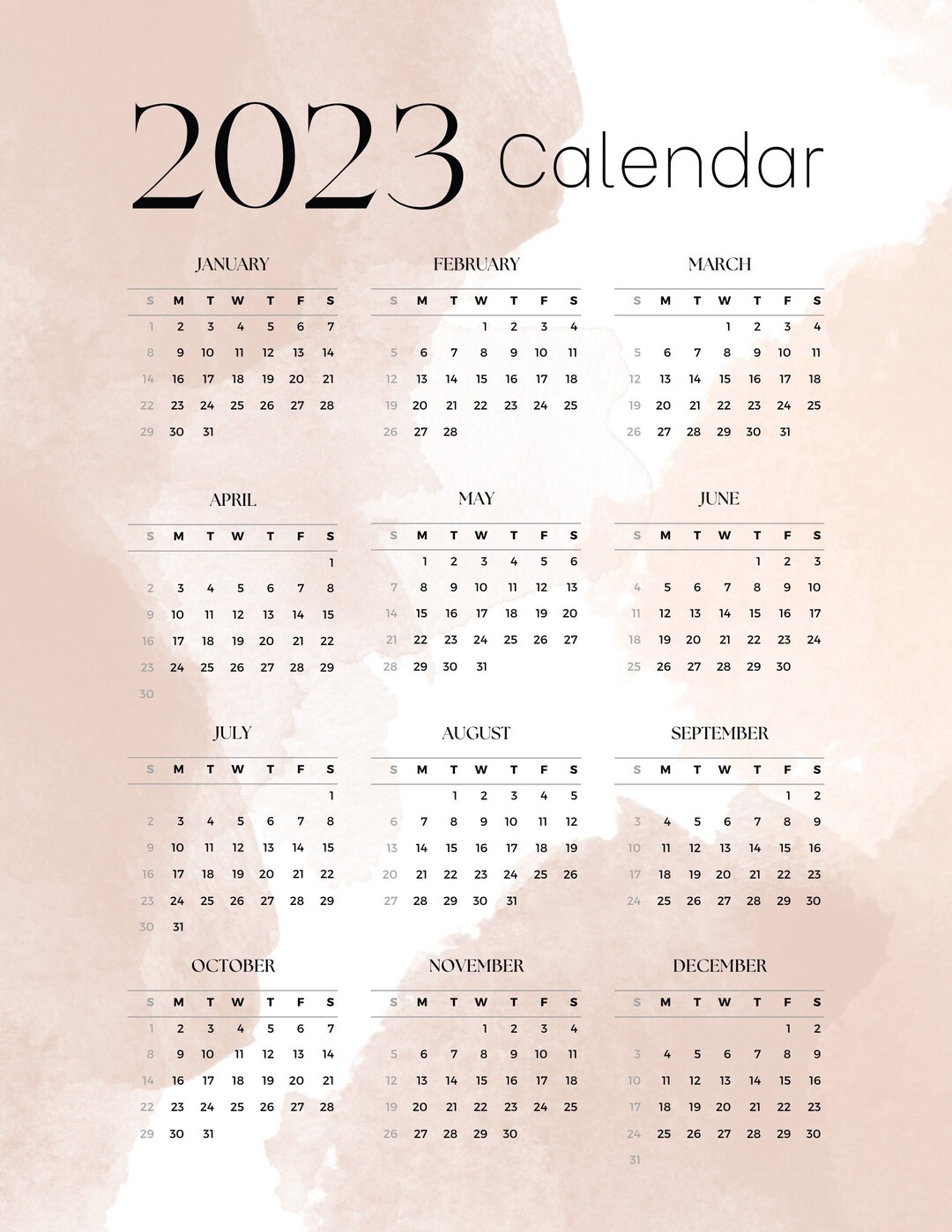 Simple 2023 Year Calendar Planner - Etsy