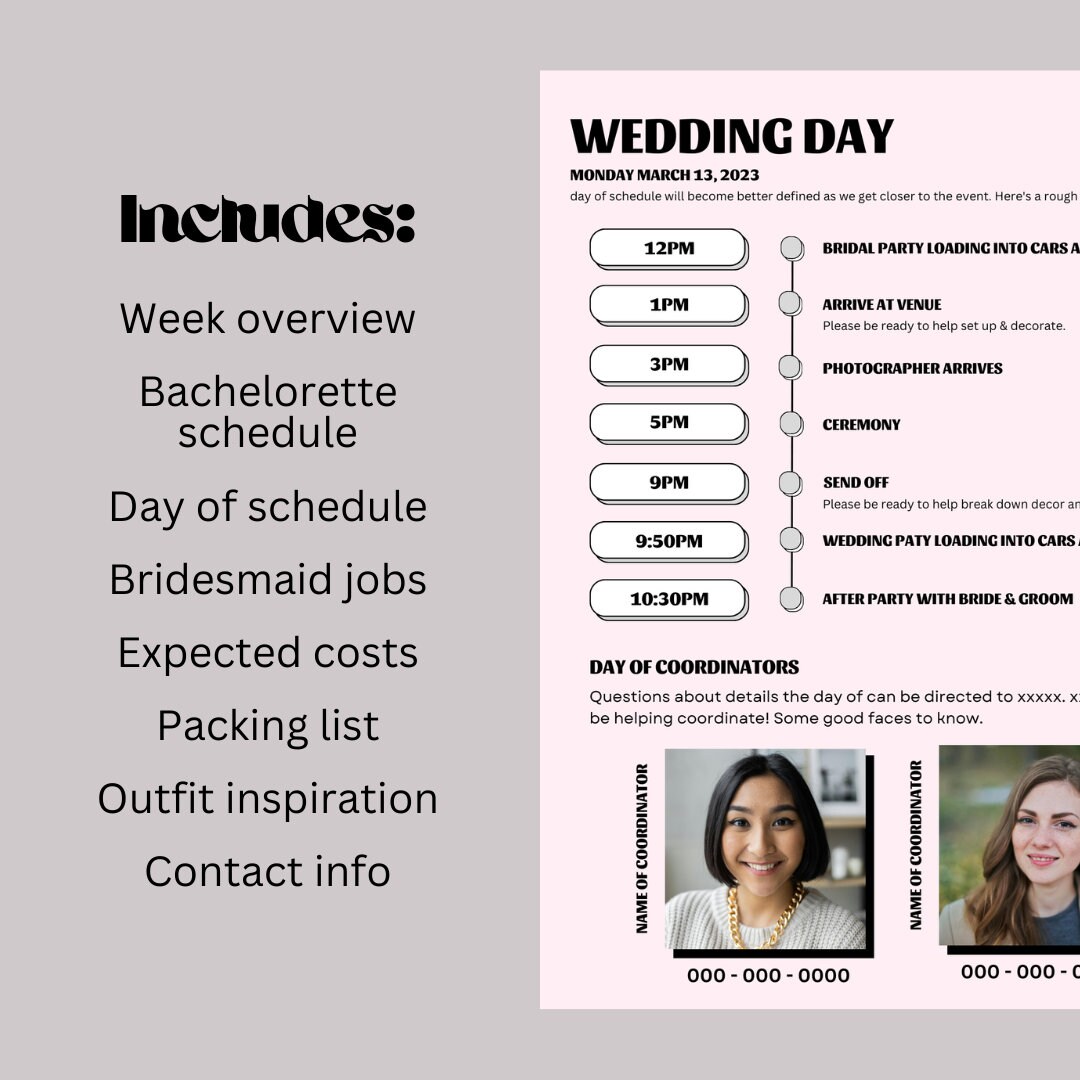 Wedding Weekend Timeline Canva Template, Editable Wedding Timeline ...