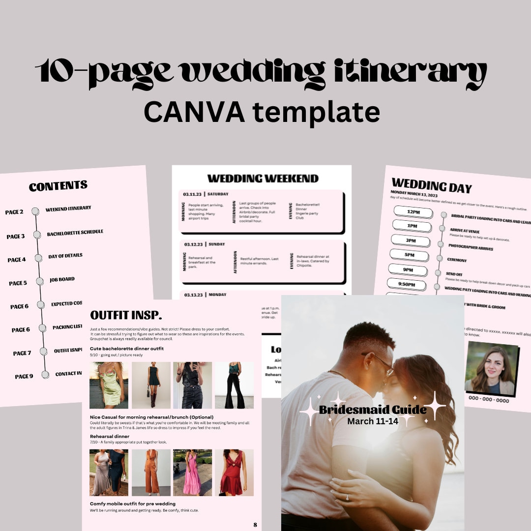 Wedding Weekend Timeline Canva Template, Editable Wedding Timeline ...