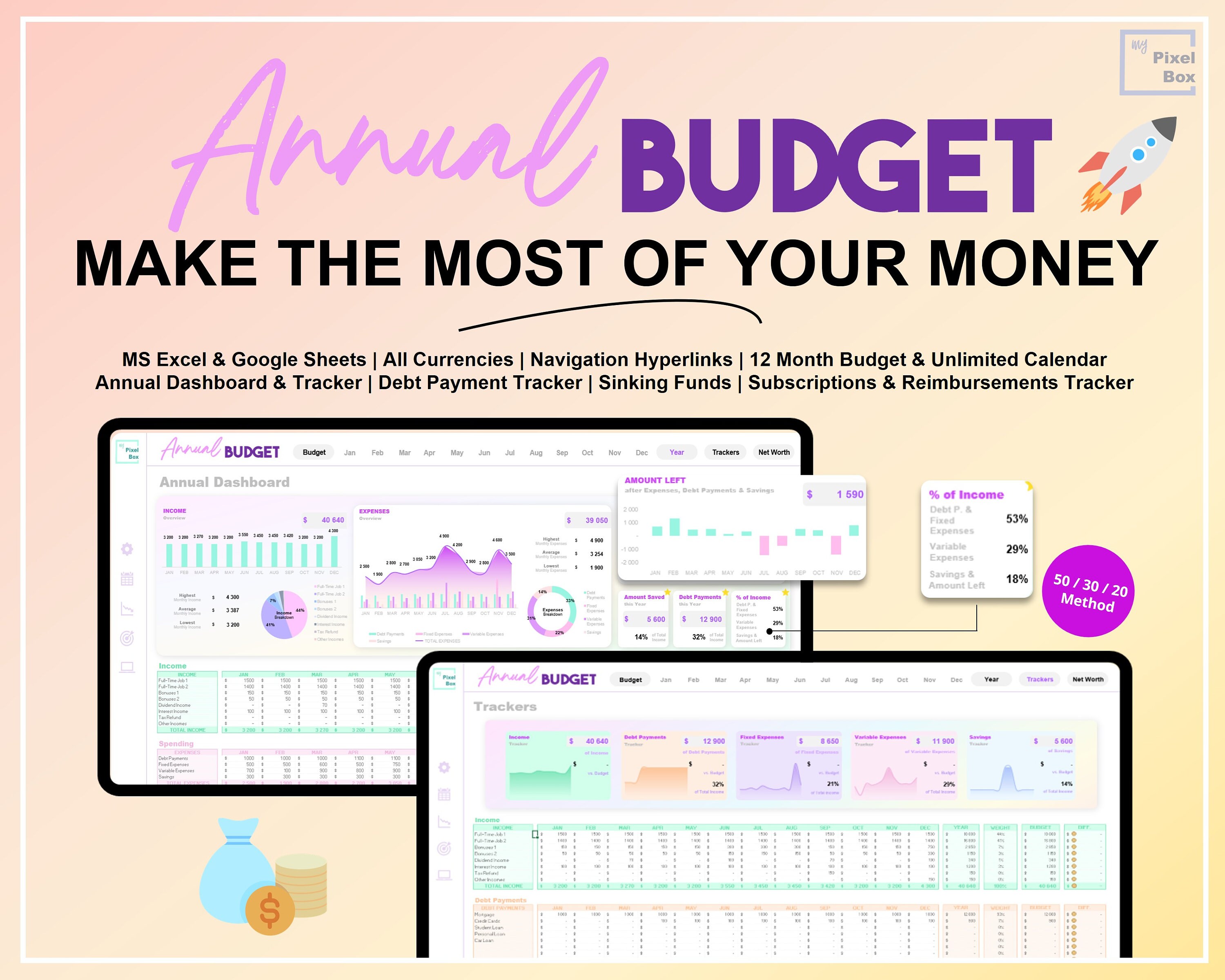 Smart Budget Planner Yearly and Monthly Budget Excel & Google Sheets ...