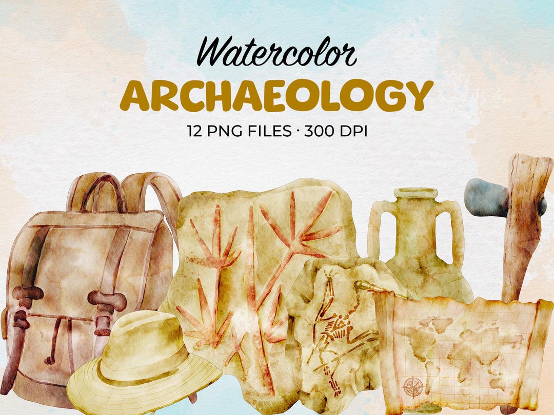 Watercolor Archaeology Clipart Set : Ancient Artifacts, Maps, and ...