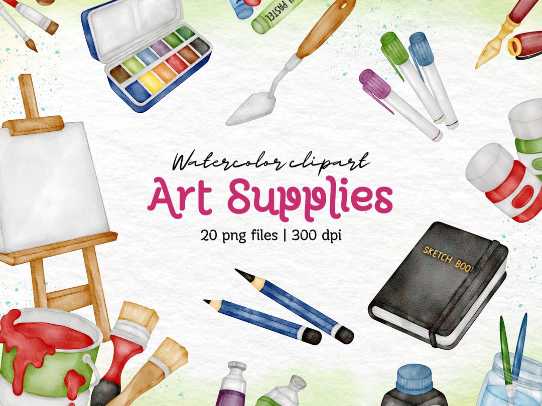 Watercolor Art Supplies Clipart, Hand-drawn PNG Files (300 DPI) - Etsy