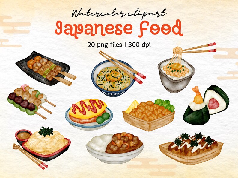 Watercolor Japanese Food Clipart, Sushi Ramen PNG Images (digital ...