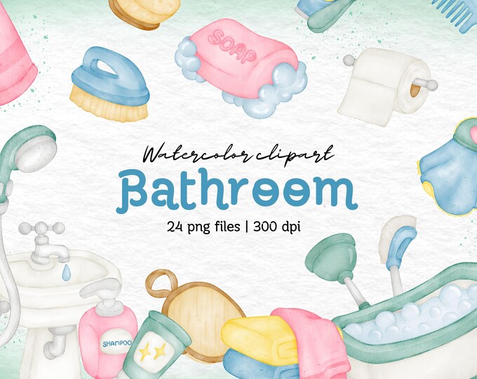 Watercolor Bathroom Clipart Set, Hand-painted Art (digital Download) - Etsy