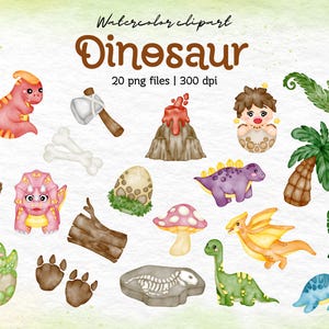 Watercolor Dinosaur Clipart, 20 PNG Images, Cute Dino Illustrations ...