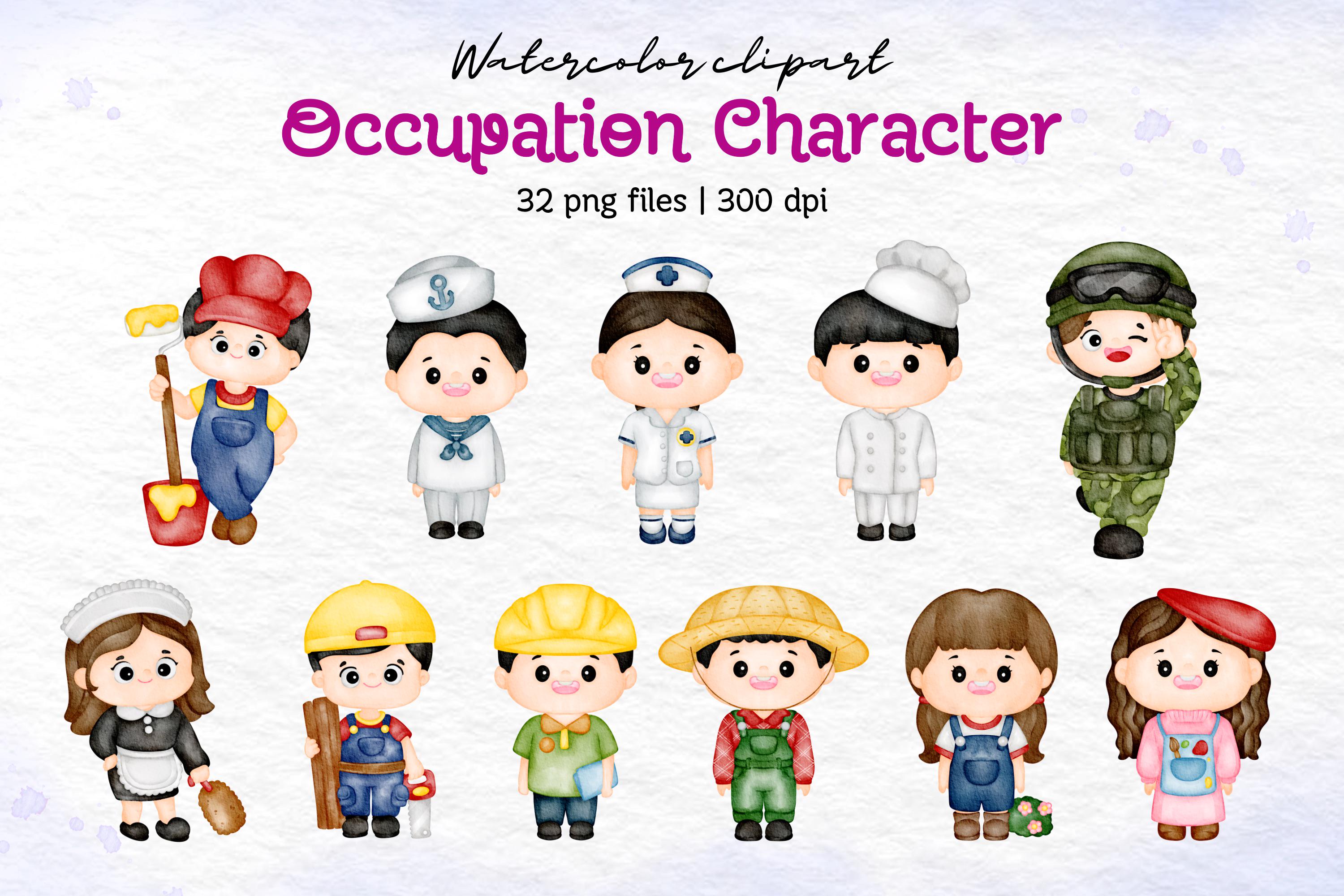 Watercolor Job Clipart PNG Career Characters Bundle Doctor Nurse ...