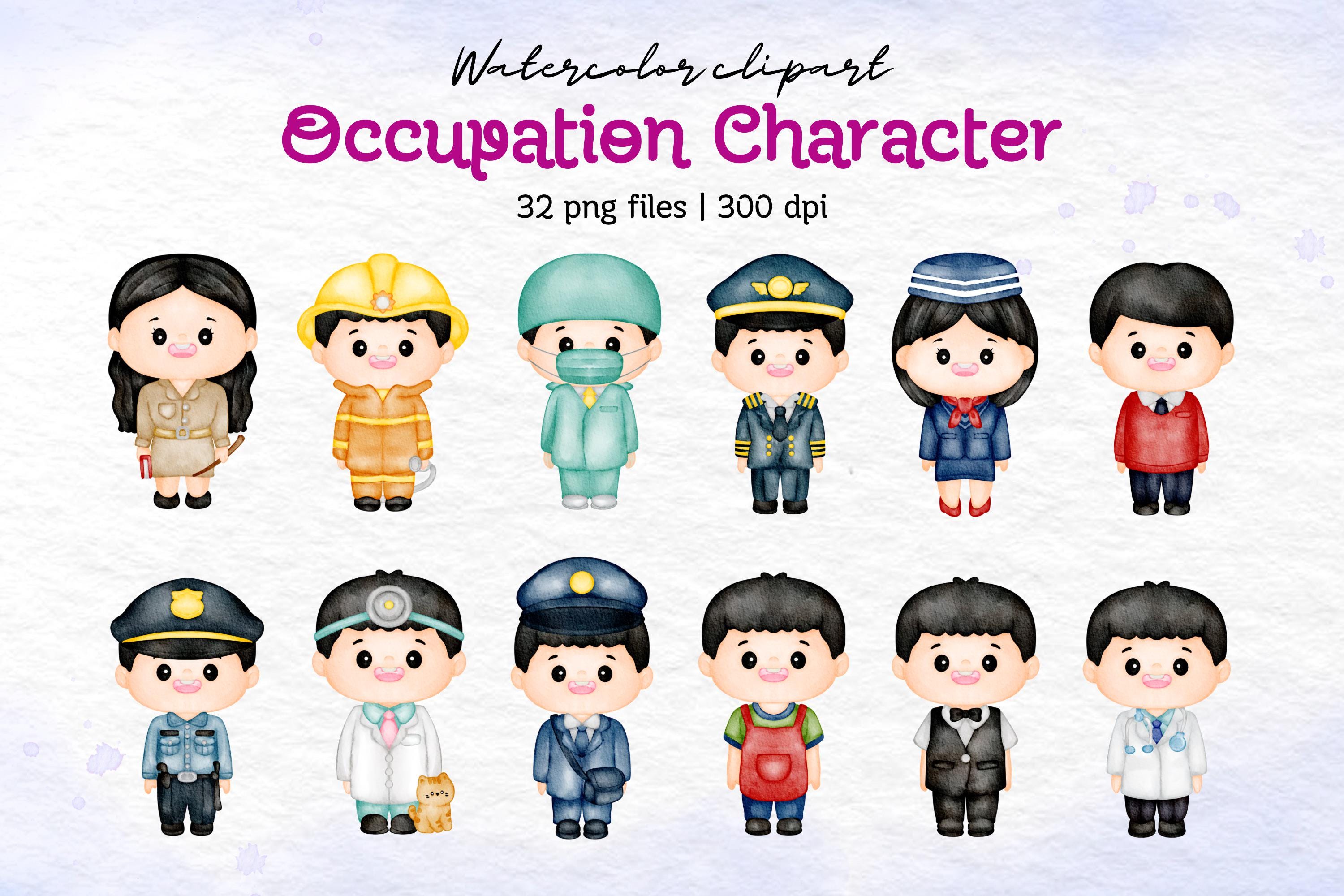 Watercolor Job Clipart PNG Career Characters Bundle Doctor Nurse ...