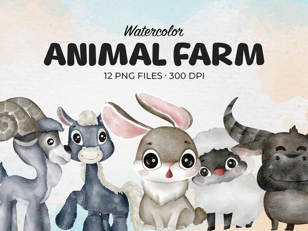 Watercolor Farm Animal Clipart, Livestock Illustration (PNG) - Etsy