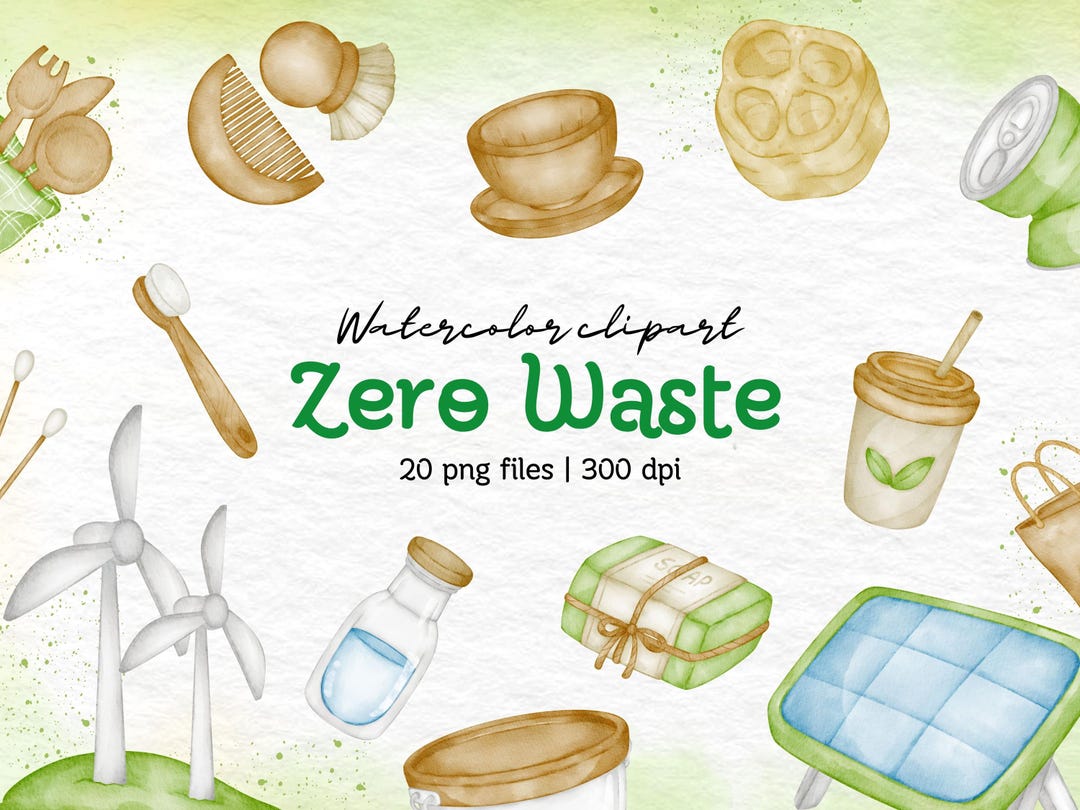 Watercolor Zero Waste Clipart Set, 20 PNG Files, Digital Download, Eco ...