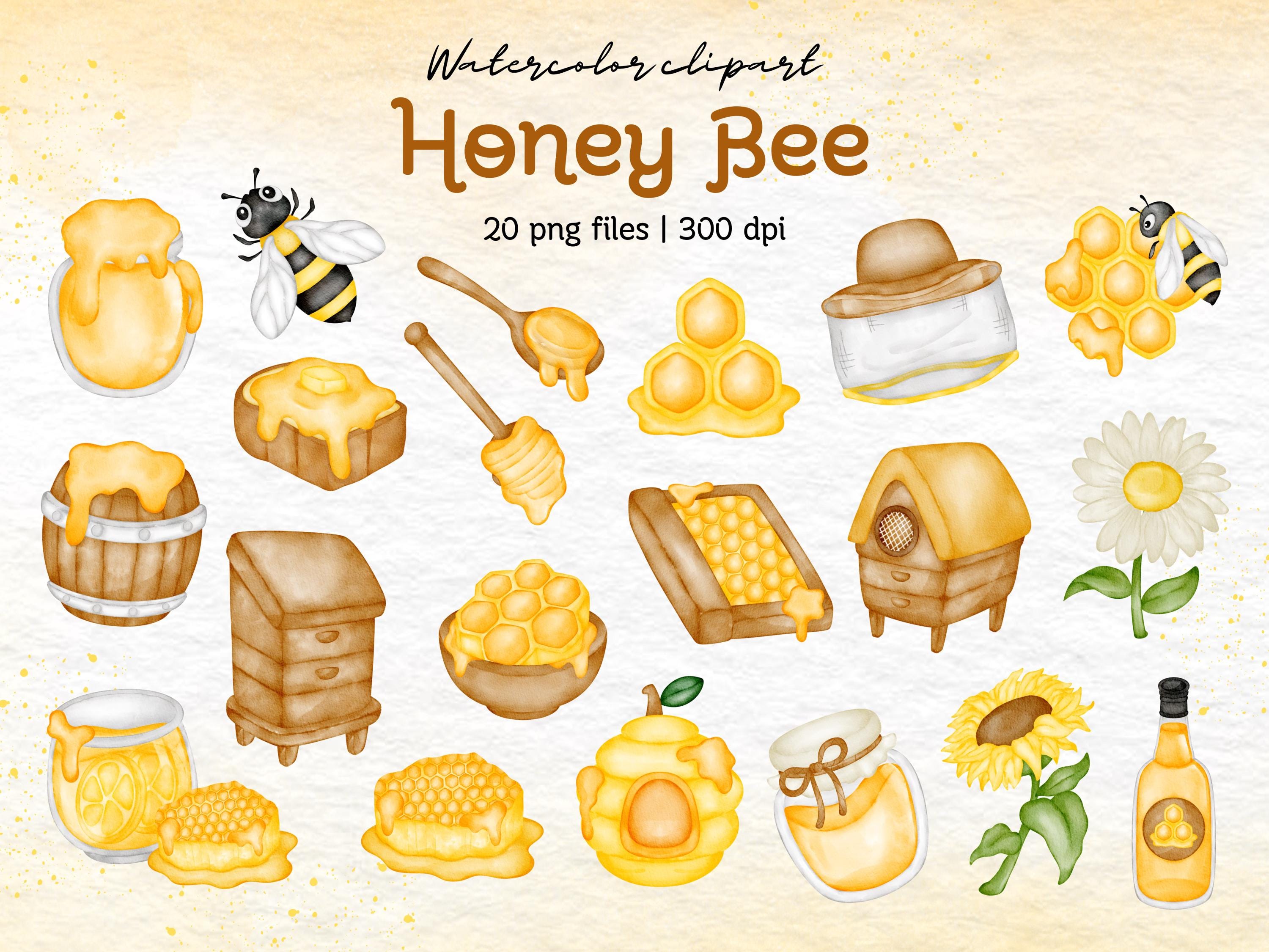 Watercolor Honey Bee Clipart, 20 PNG Files, Beekeeping, Honeycomb ...