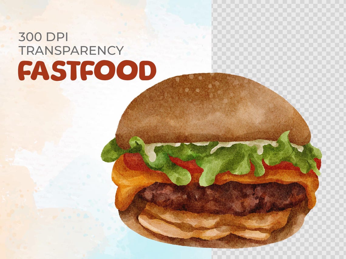Watercolor Fastfood Clip Art Element, Fast Food Clipart, Burger Clipart ...