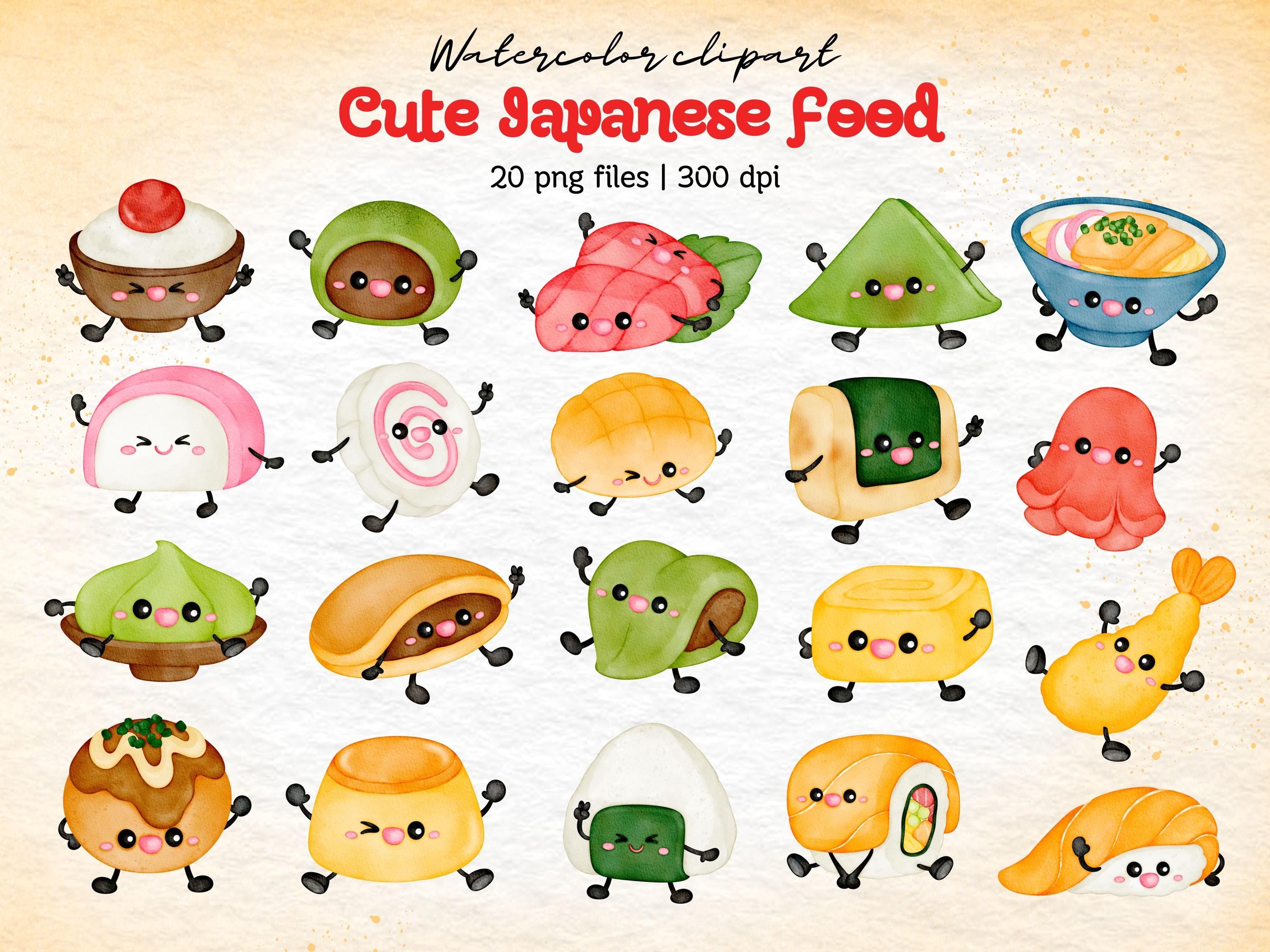 Cute Japanese Food Watercolor Clipart, 20 PNG Files, 300 DPI, Kawaii ...
