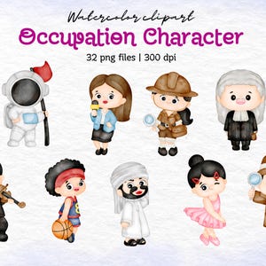 Watercolor Job Clipart PNG Career Characters Bundle Doctor Nurse ...