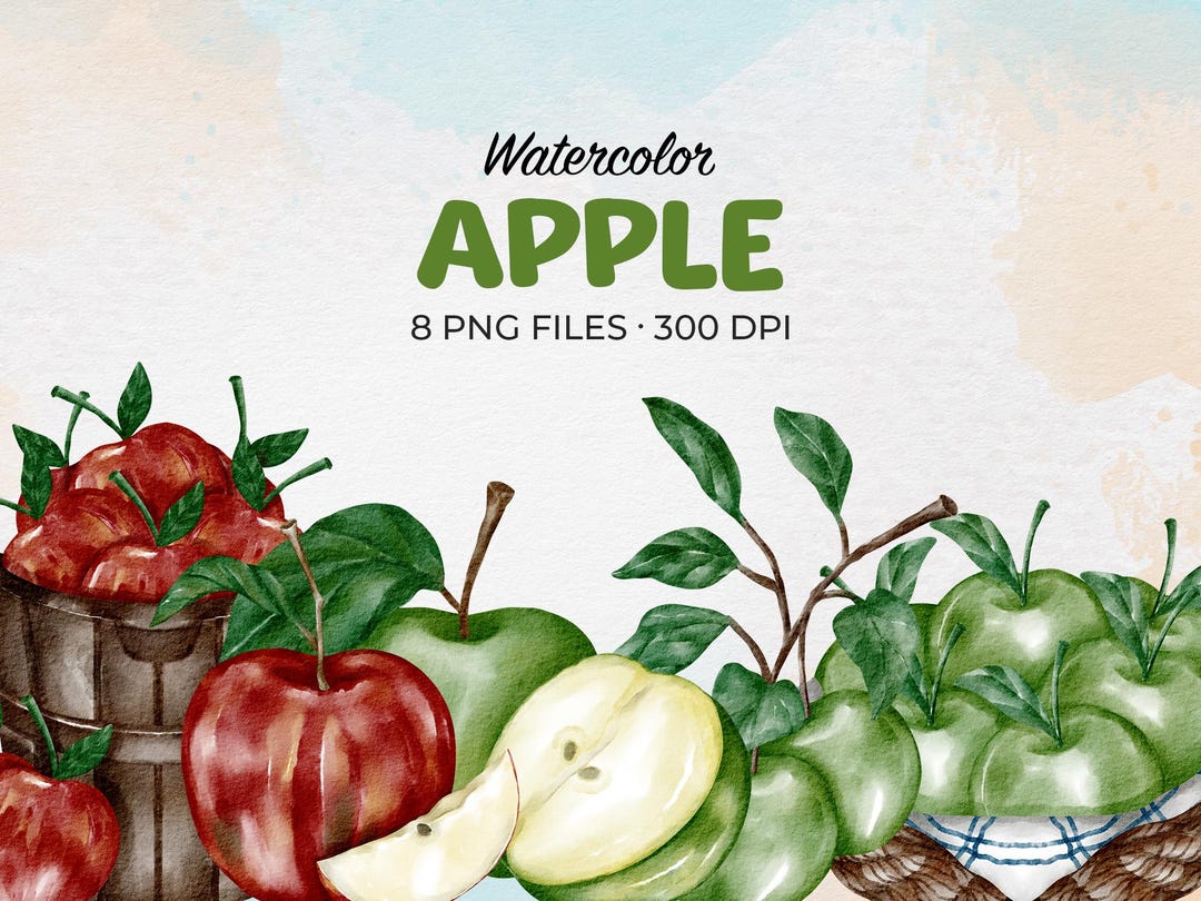Watercolor Apple Clipart Set : Red, Green, Fruit, Apple PNG, Fruit Clip ...