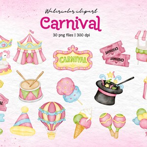Watercolor Carnival Clipart Set, 30 PNG Files, Digital Download, Circus ...