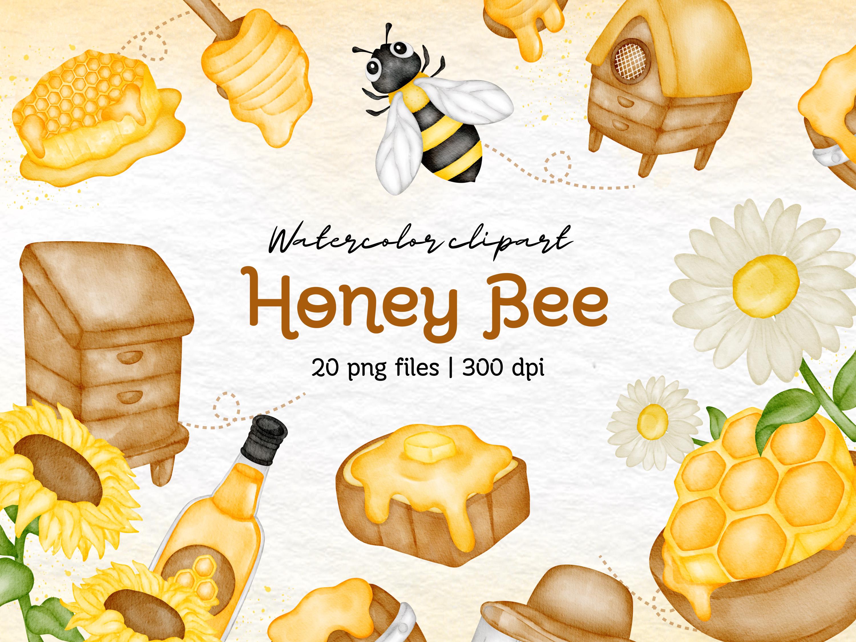 Watercolor Honey Bee Clipart, 20 PNG Files, Beekeeping, Honeycomb ...