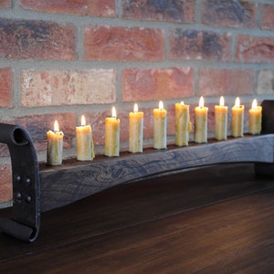 Long Forged Candlestick With Wooden Base, Candle Holder for 10 Candles ...