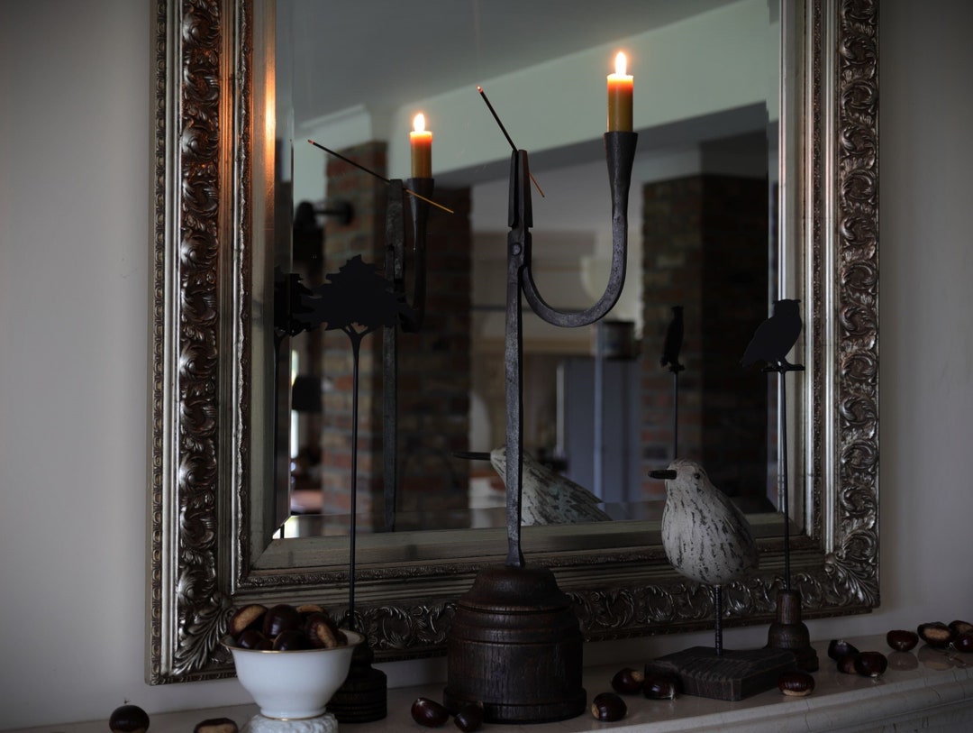 Hand Forged Candlestick Rushlight, Blacksmithed Gift, Medieval Table ...