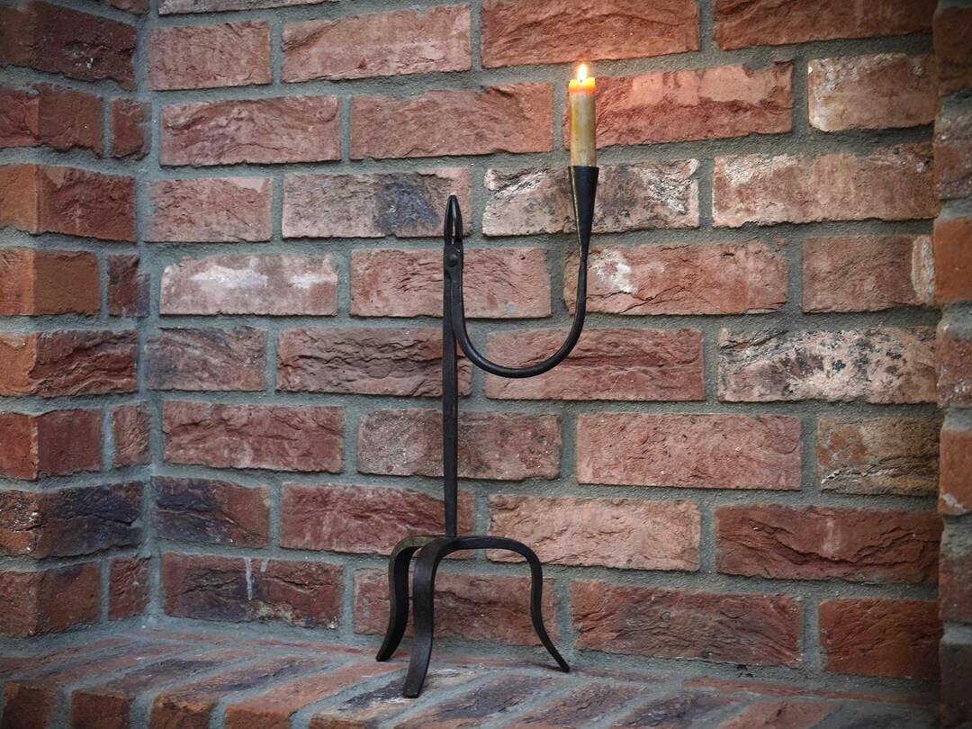 Hand Forged Rushlight, Black Metal Candleholder, Vintage Cottage Table ...