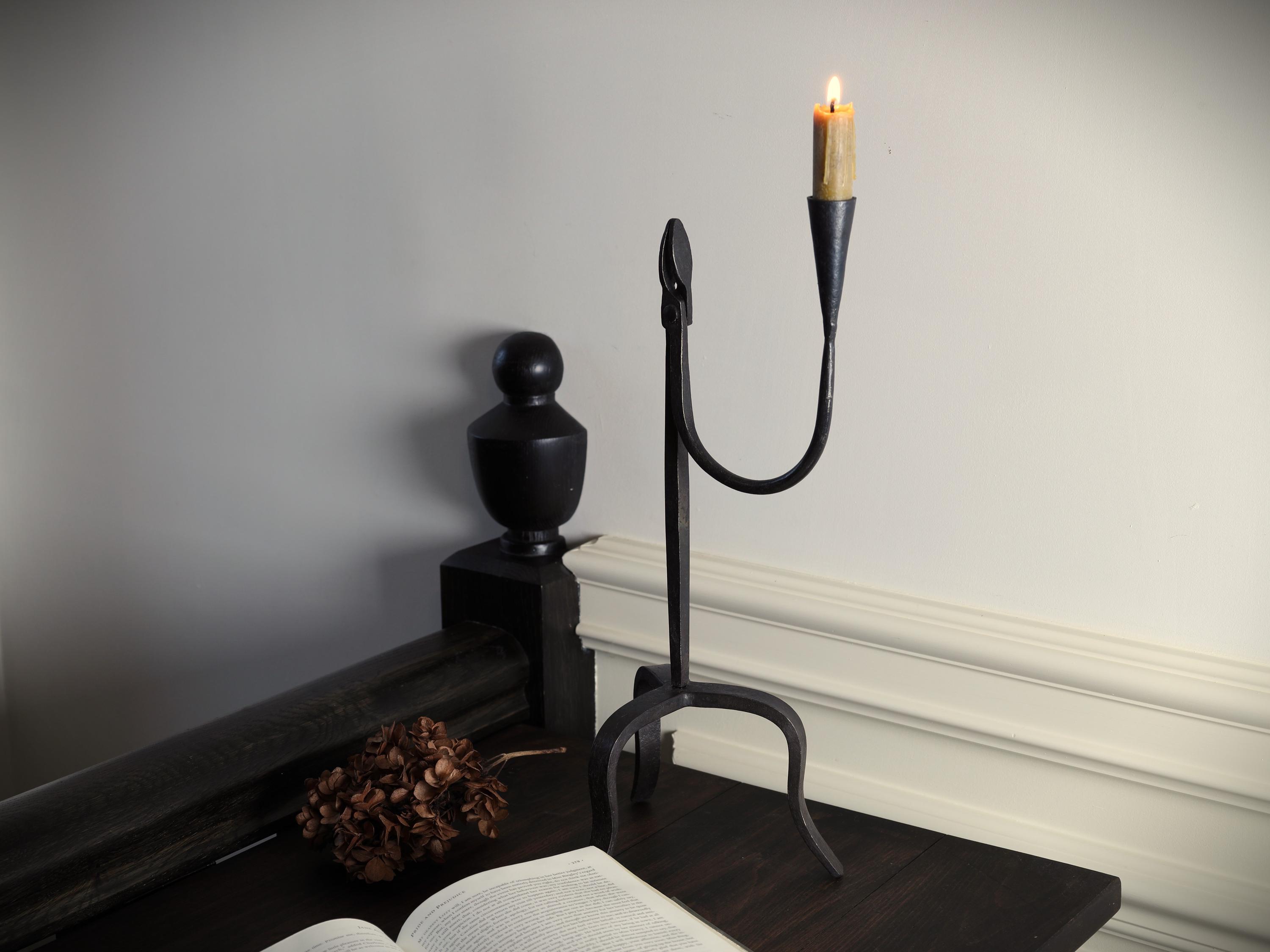 Hand Forged Rushlight, Black Metal Candlestick, Vintage Cottage Table ...